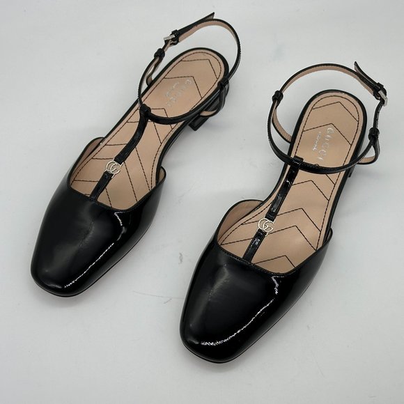 Gucci | Shoes | Gucci Marmont Double G Patent Leather T Strap Ballerina ...